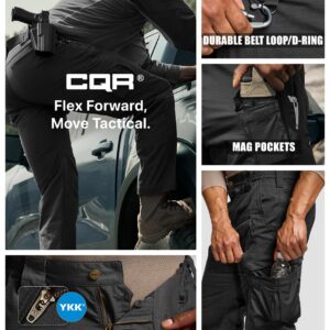 CQR Men's Flex Ripstop Tactical Pants, Water Resistant Stretch Cargo Pants, Lightweight EDC Hiking Work Pants, Dura Flex Mag Pocket Black, 30W x 32L