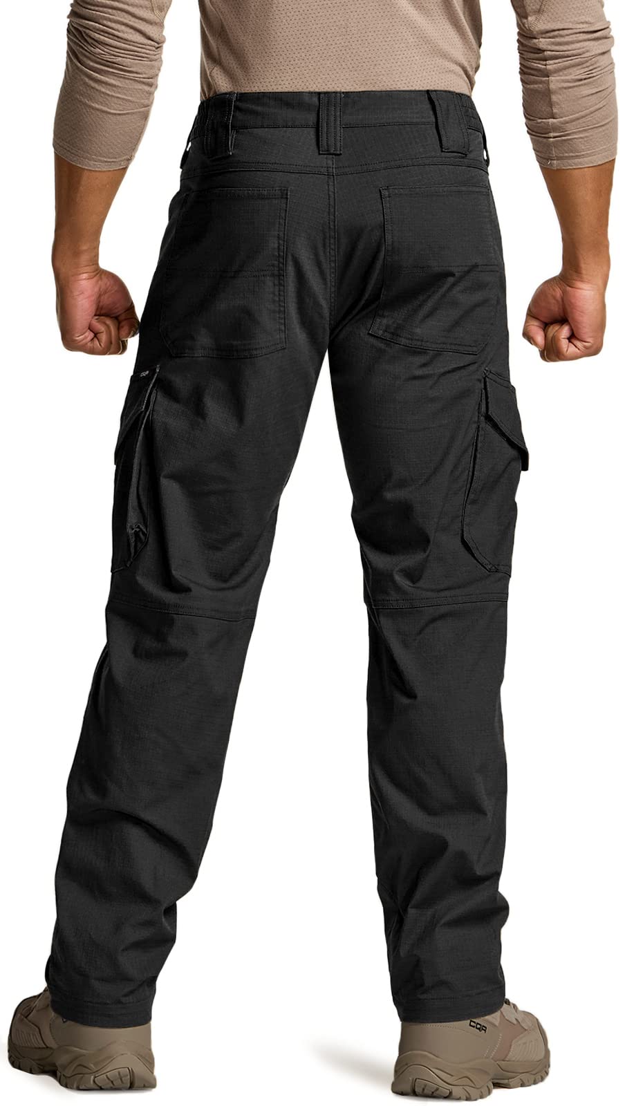 CQR Men's Flex Ripstop Tactical Pants, Water Resistant Stretch Cargo Pants, Lightweight EDC Hiking Work Pants, Dura Flex Mag Pocket Black, 30W x 32L