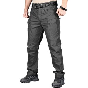 hycoprot men's tactical pants ripstop water repellent lightweight casual cargo pants quick dry military army 10 pockets work trousers for hiking, outdoor, hunting (34, black)