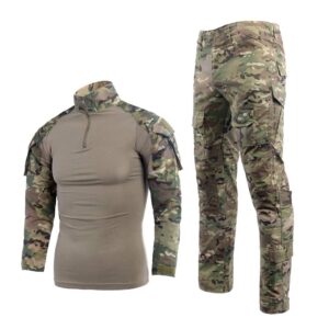 sanke men's combat long sleeve tracksuit tactical camo woodland cargo set, mc, x-large