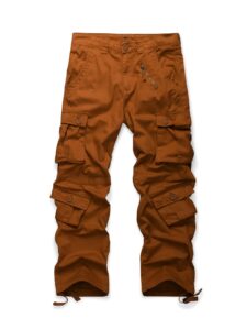 ochenta men's cotton casual military cargo pants relax fit, 8 pockets work tactical combat outdoor hiking slacks brown coffee 38