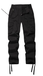 women's drawstring stretchy waist relaxed fit cotton outdoor tactics combat multi pocket cargo hiking pants black 2xl