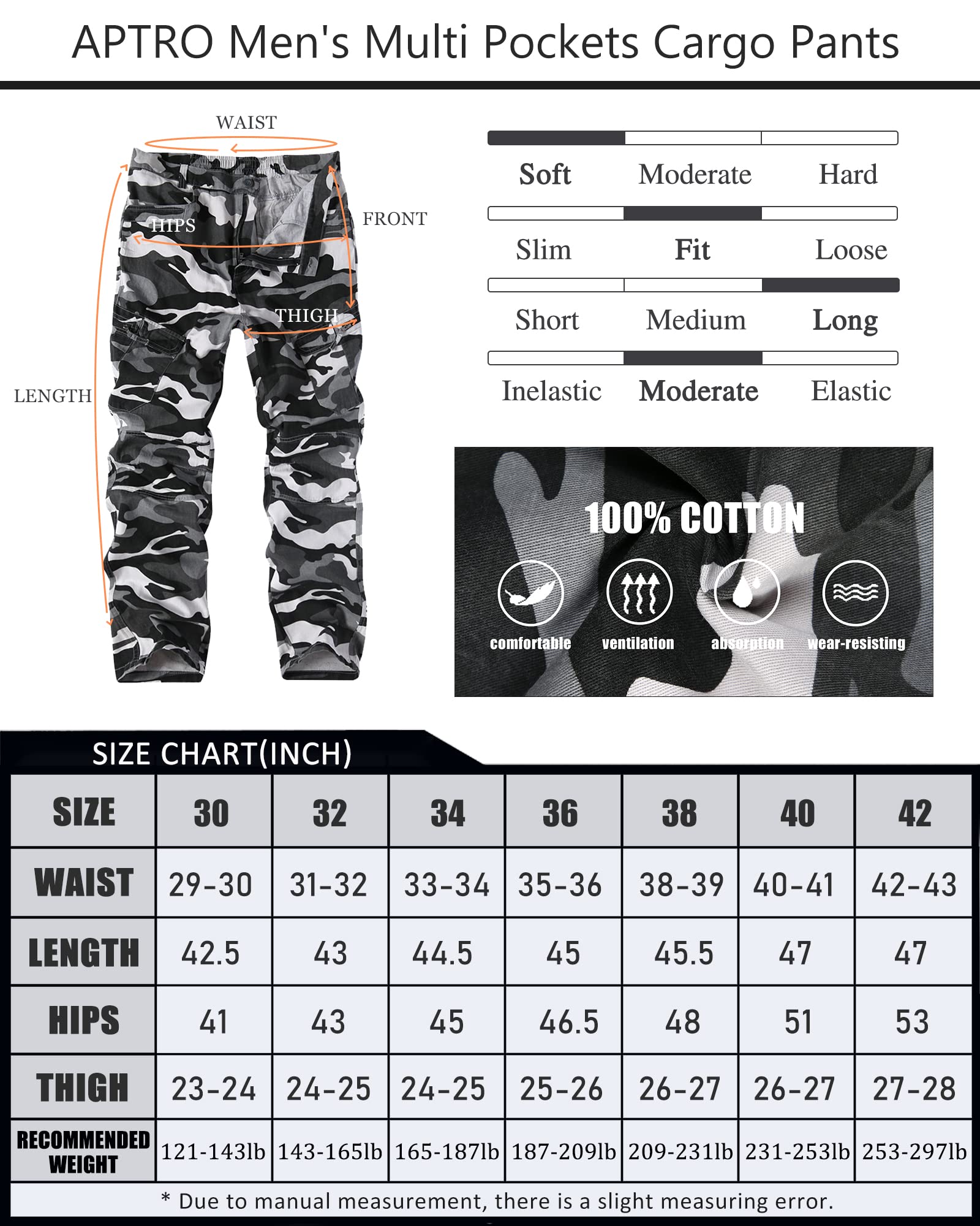 APTRO Men's Cargo Pants Camo Casual Work Military Tactical Pants Gray Camo 34