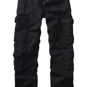 Roqiome Black Cargo Pants for Men Cotton Casual Military Army Combat Work Pant with 10 Pockets (30W)