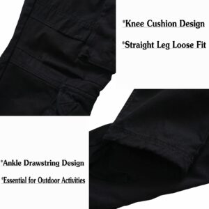 Roqiome Black Cargo Pants for Men Cotton Casual Military Army Combat Work Pant with 10 Pockets (30W)