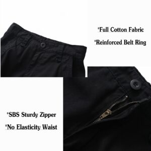 Roqiome Black Cargo Pants for Men Cotton Casual Military Army Combat Work Pant with 10 Pockets (30W)