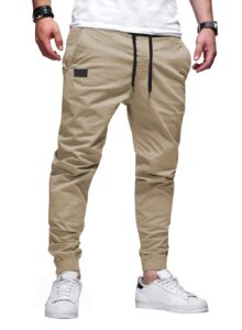 jmierr mens casual joggers pants - cotton drawstring chino cargo pants hiking outdoor twill track jogging sweatpants jogger work pants with pockets for men, us 40(2xl), a khaki