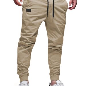 JMIERR Mens Casual Joggers Pants - Cotton Drawstring Chino Cargo Pants Hiking Outdoor Twill Track Jogging Sweatpants Jogger Work Pants with Pockets for Men, US 40(2XL), A Khaki