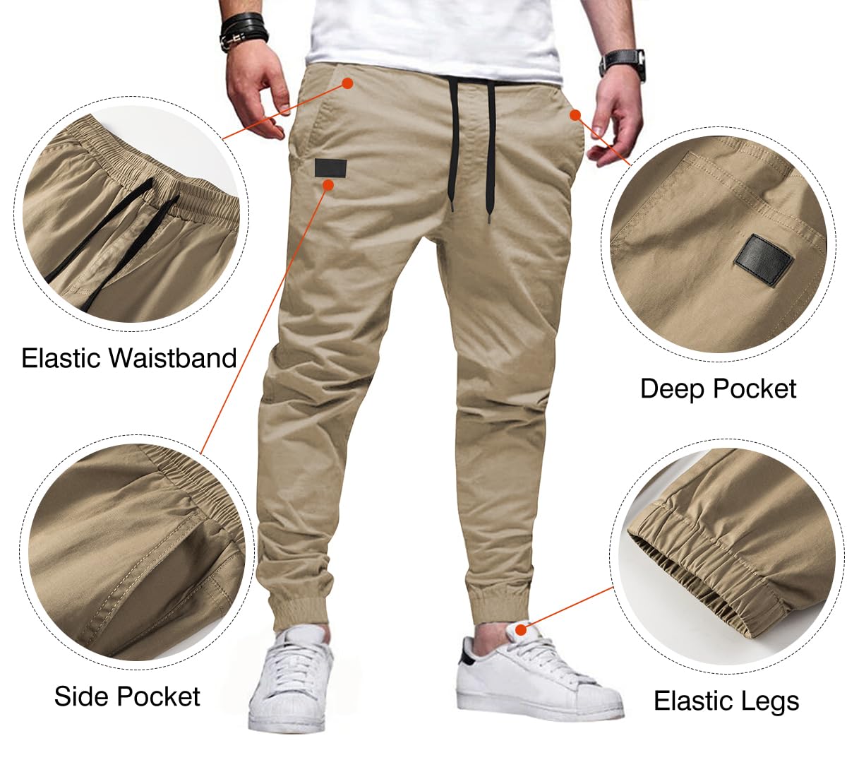 JMIERR Mens Casual Joggers Pants - Cotton Drawstring Chino Cargo Pants Hiking Outdoor Twill Track Jogging Sweatpants Jogger Work Pants with Pockets for Men, US 40(2XL), A Khaki