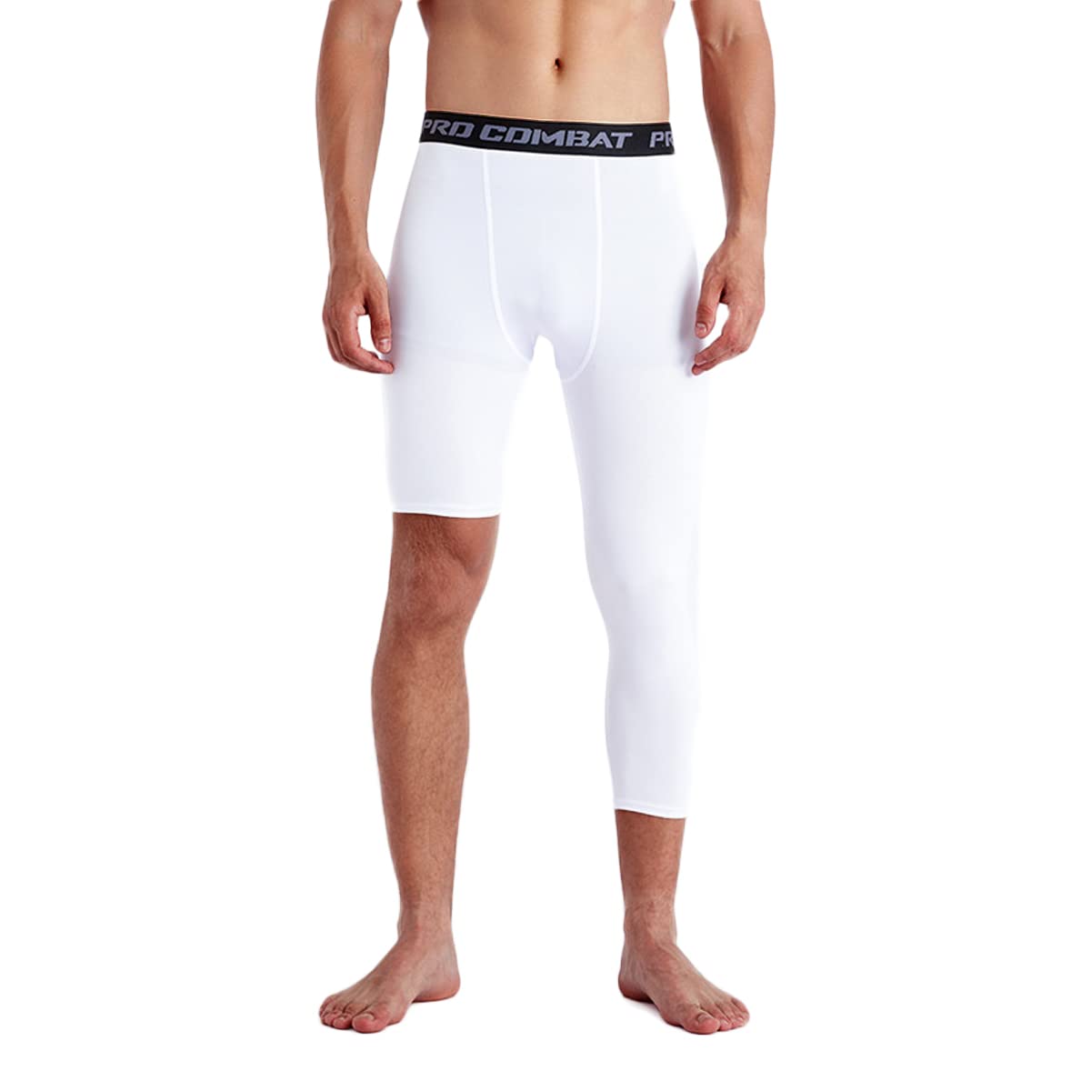 Jonscart Men?s 3/4 One Leg Compression Capri Tights Pants Athletic Base Layer Underwear (White-L,M)