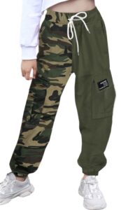 sangtree women's cargo pants elastic waist drawstring tapered jogger pants with pockets for women,camo,l