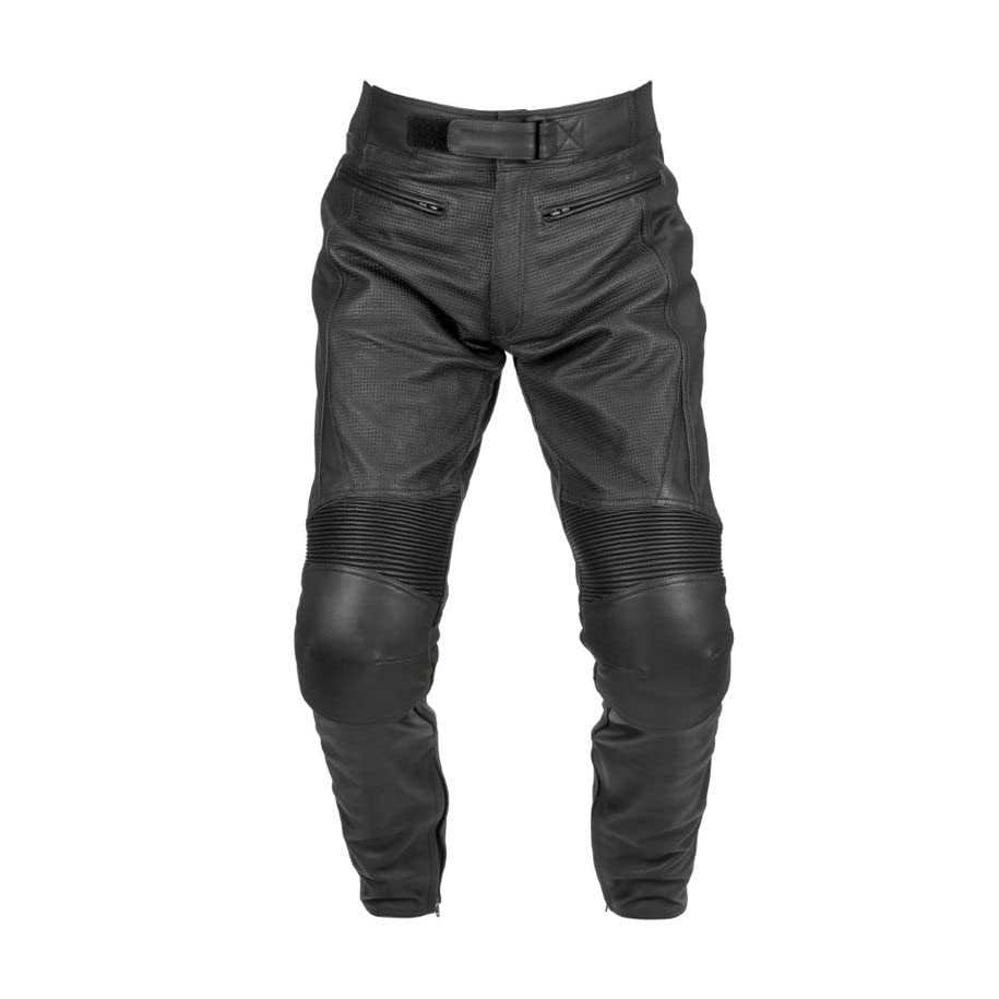 Noru Men's Kuro Armored Leather Motorcycle Riding Pants Warm Weather Sport-Touring Black