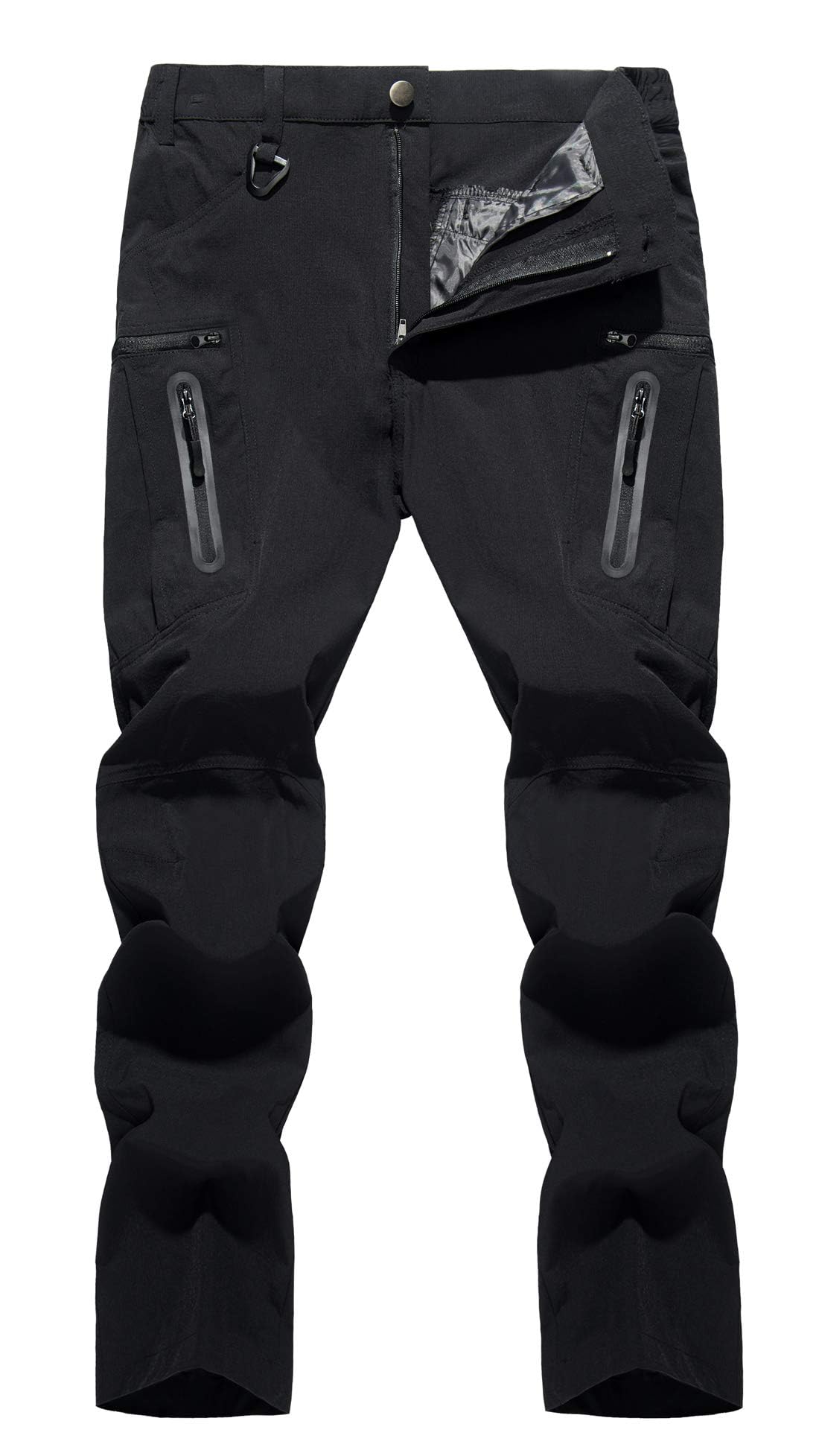 TACVASEN Men's Hiking Pants Quick-Dry Water-Resistant Reinforced Knees Pants Black, 30