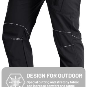 TACVASEN Men's Hiking Pants Quick-Dry Water-Resistant Reinforced Knees Pants Black, 30