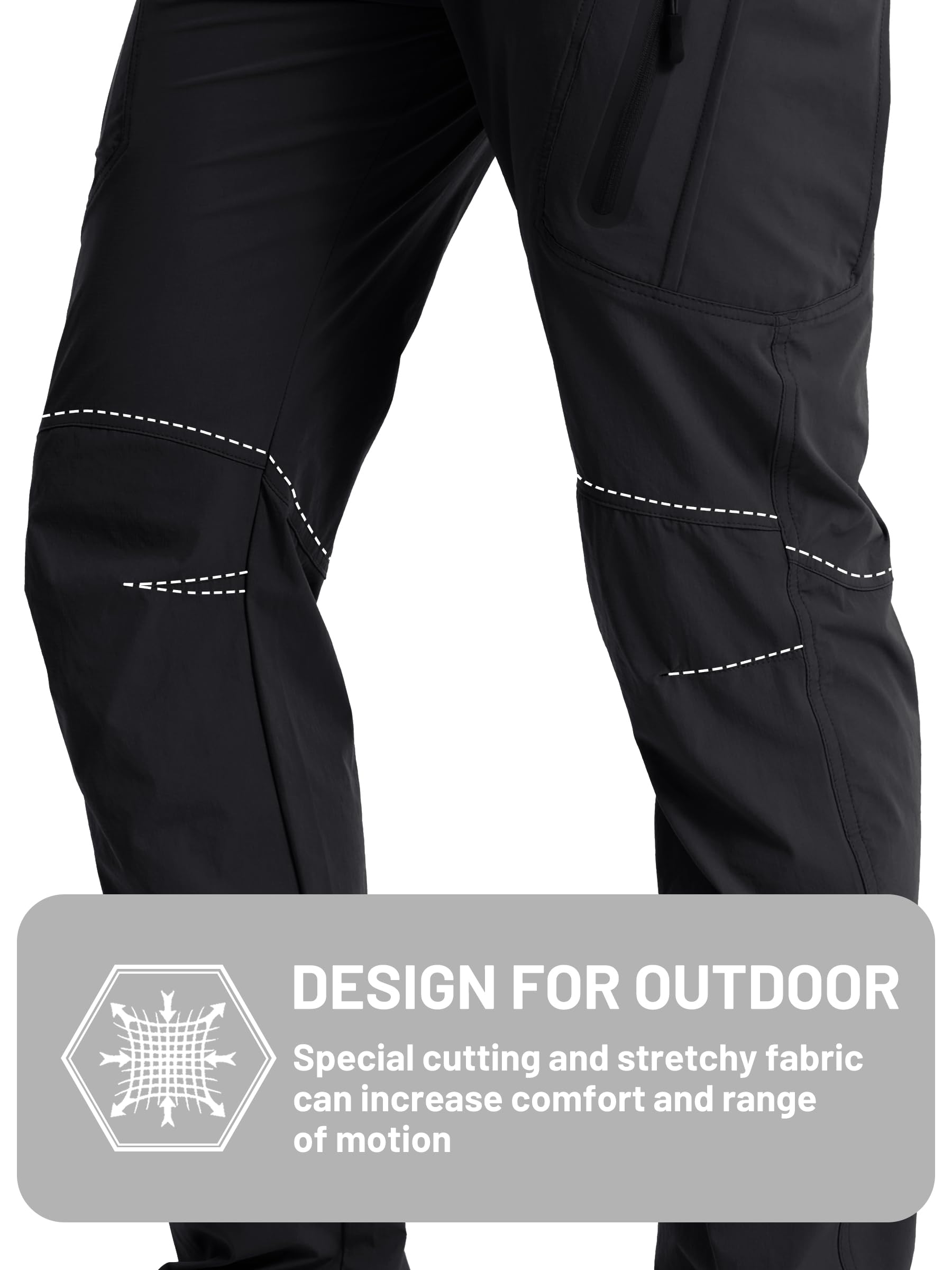 TACVASEN Men's Hiking Pants Quick-Dry Water-Resistant Reinforced Knees Pants Black, 30