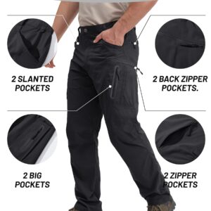 TACVASEN Men's Hiking Pants Quick-Dry Water-Resistant Reinforced Knees Pants Black, 30