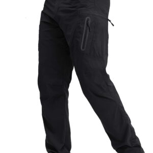 TACVASEN Men's Hiking Pants Quick-Dry Water-Resistant Reinforced Knees Pants Black, 30