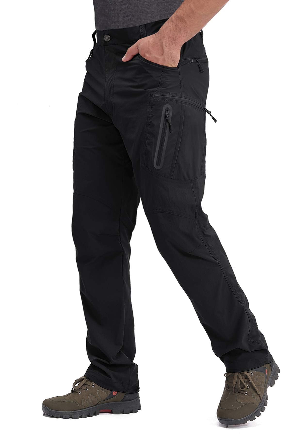 TACVASEN Men's Hiking Pants Quick-Dry Water-Resistant Reinforced Knees Pants Black, 30