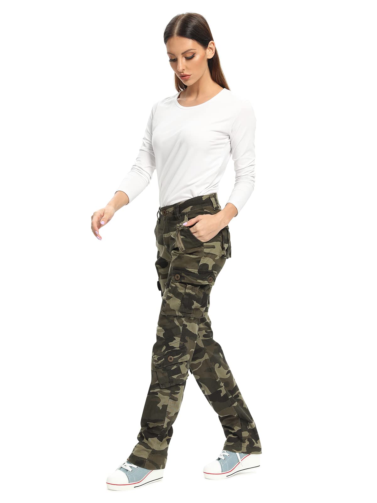 Women's Cotton Casual Military Army Cargo Combat Work Pants with 8 Pocket Camo 169-16