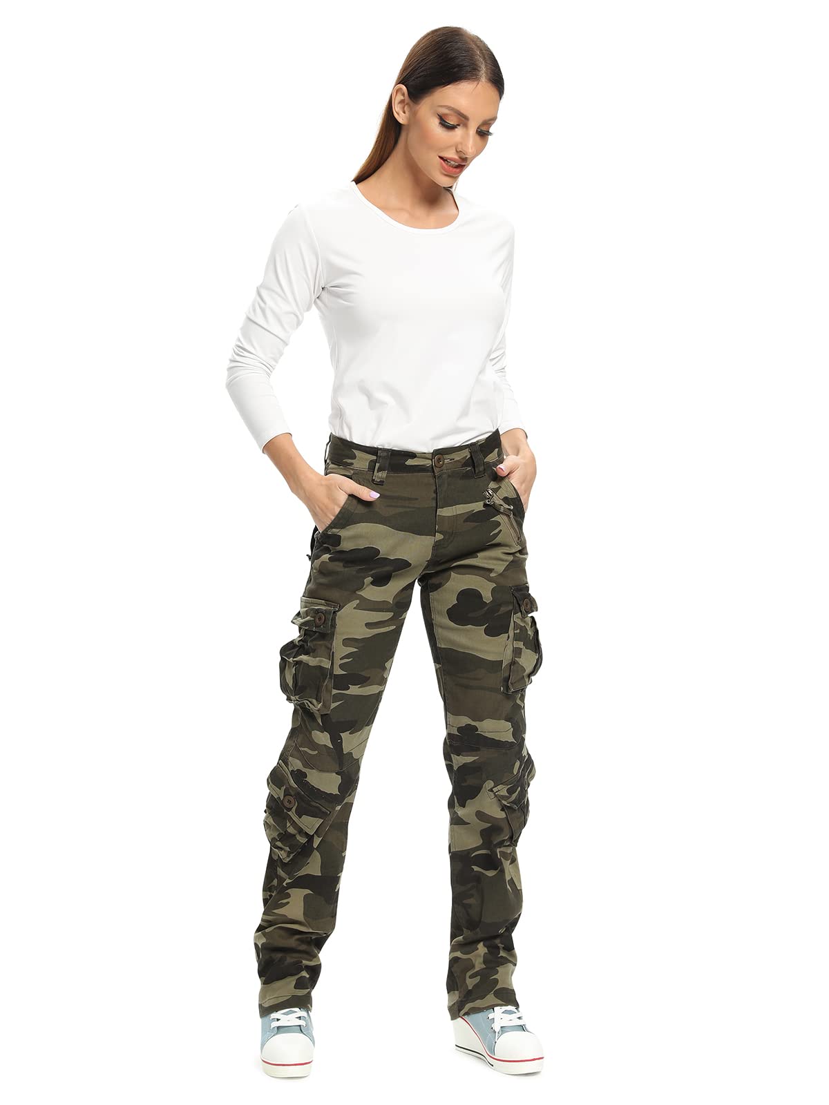 Women's Cotton Casual Military Army Cargo Combat Work Pants with 8 Pocket Camo 169-16