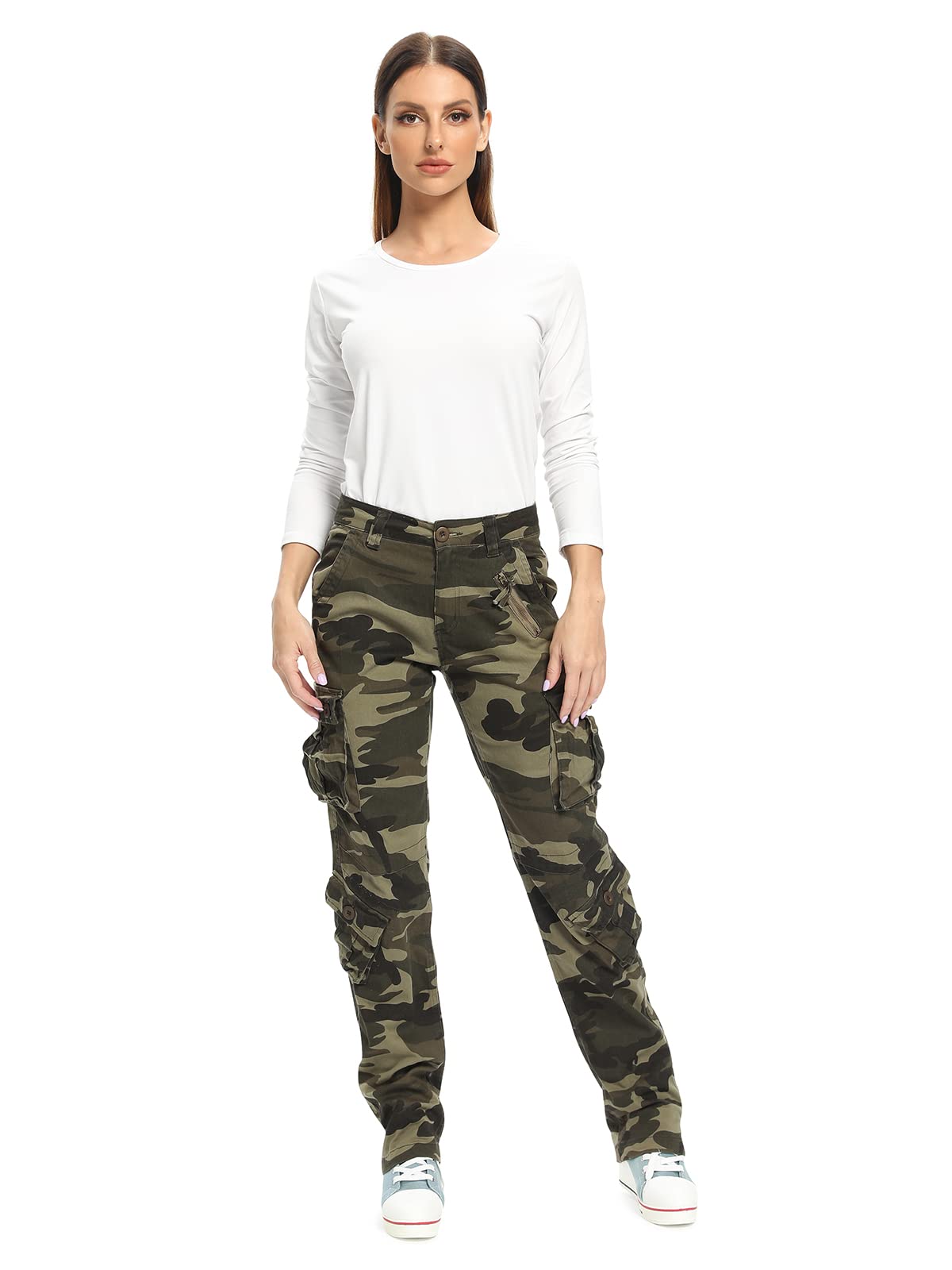 Women's Cotton Casual Military Army Cargo Combat Work Pants with 8 Pocket Camo 169-16