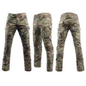 LANBAOSI Men's Tactical Combat Shirt and Pants Set Long Sleeve Multicam Woodland BDU Hunting Military Uniform 1/4 Zip