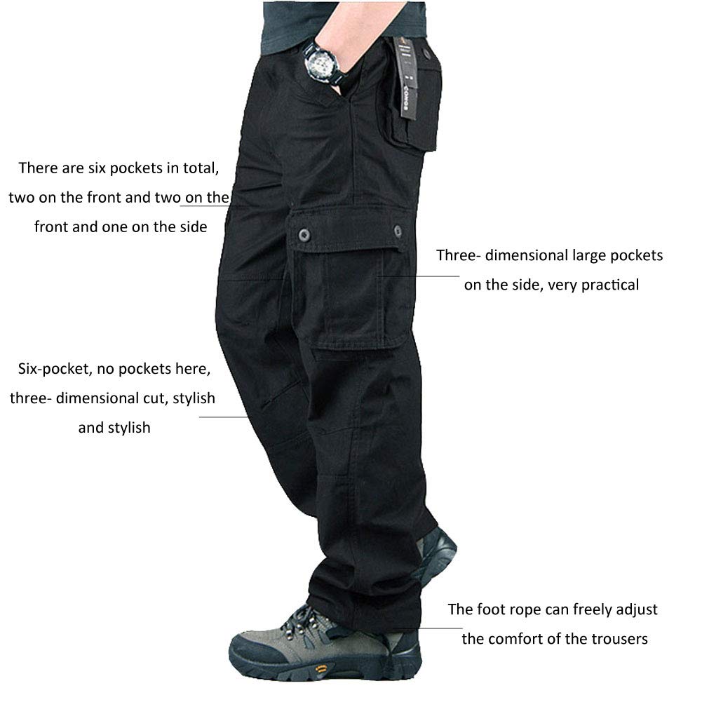 Lilychan Men's Lightweight Cargo Trouser Hiking Pants Army Combat Work pants Casual Pants with 6 Pocket (30, Black)