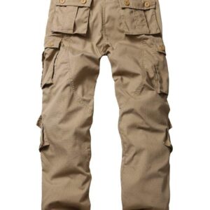 TRGPSG Men's Ripstop Wild Cargo Pants Multi-Pocket Military Army Camo Casual Work Combat Trousers 5335 Khaki 34