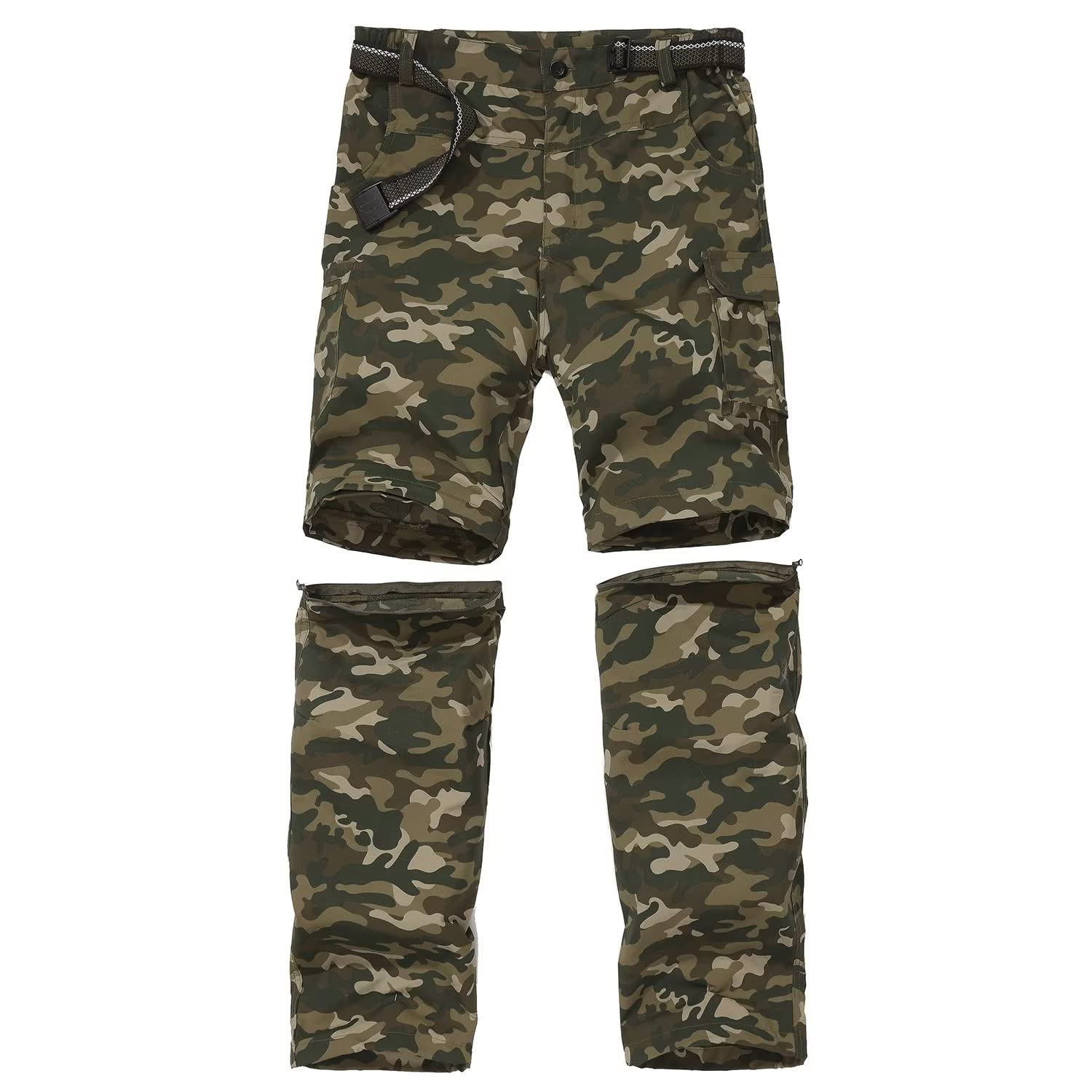 JOMLUN Boy’s Scout Pants Convertible Hiking Quick Dry Zip Off Pants Outdoor Climbing Casual Trouser Kids Youth Cargo Pants Camo Green