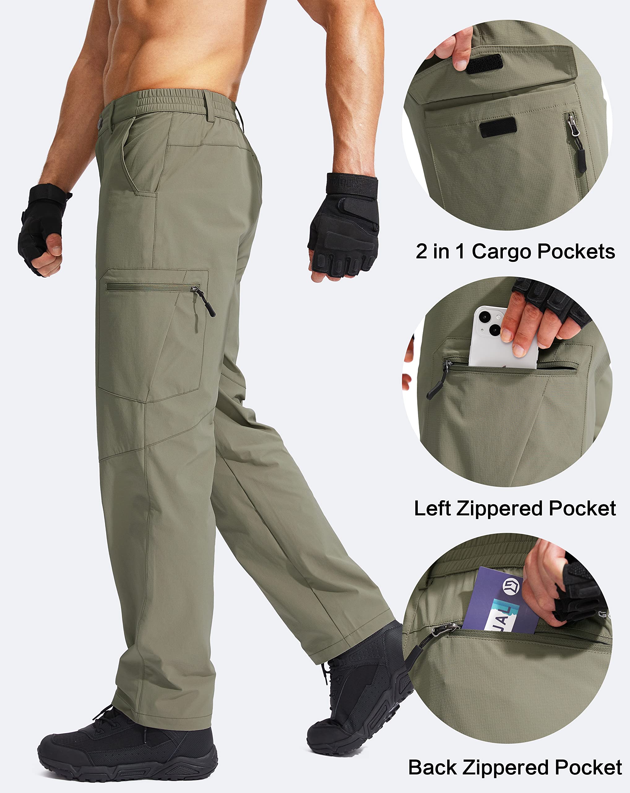 Men's Hiking Cargo Pants Water Resistant Quick Dry Lightweight Outdoor Tactical Pants for Men with Multi Pocket (Sage, M)