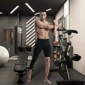 The New Men's Basketball Single Leg Tight Sports Pants 3/4 One Leg Compression Pants Athletic Base Layer Underwear (Large, Black-1)