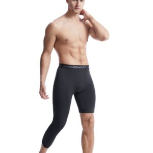 The New Men's Basketball Single Leg Tight Sports Pants 3/4 One Leg Compression Pants Athletic Base Layer Underwear (Large, Black-1)