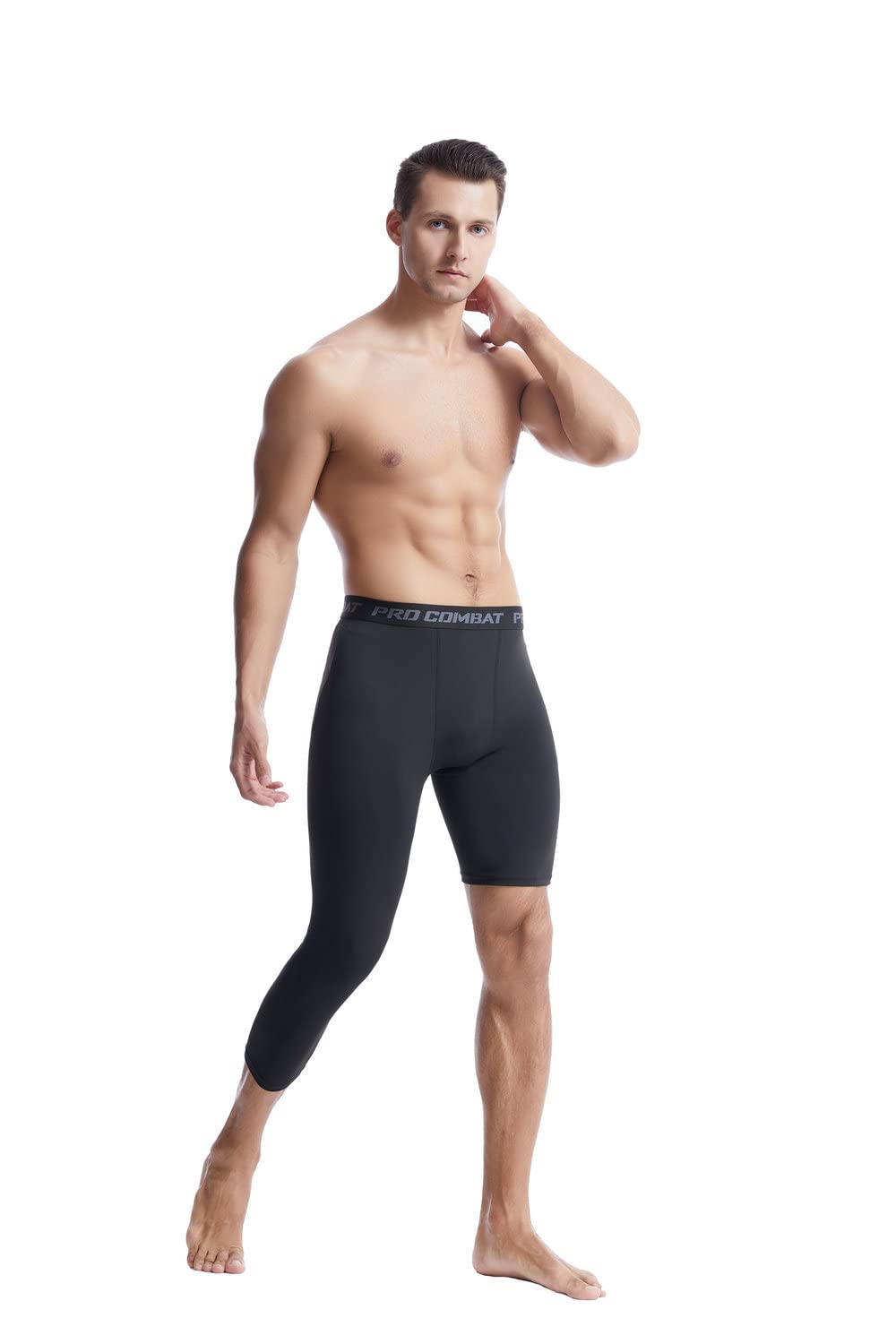 The New Men's Basketball Single Leg Tight Sports Pants 3/4 One Leg Compression Pants Athletic Base Layer Underwear (Large, Black-1)