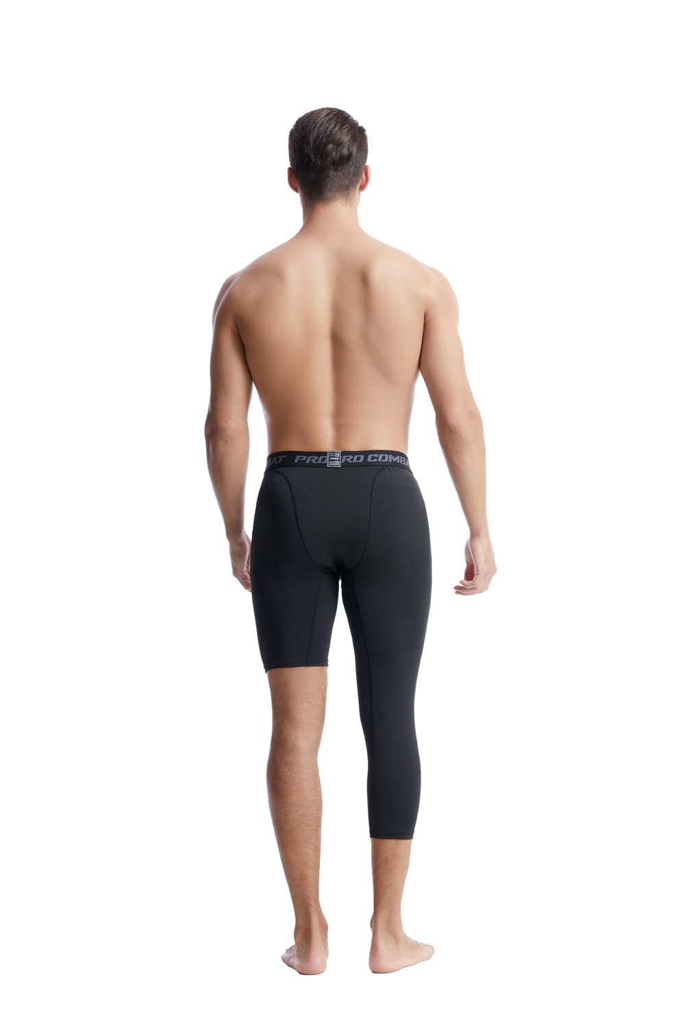 The New Men's Basketball Single Leg Tight Sports Pants 3/4 One Leg Compression Pants Athletic Base Layer Underwear (Large, Black-1)