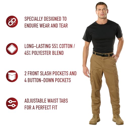 Rothco Tactical BDU Pants - Rugged Outdoor Hiking Cargos Comfortable Uniform Pant – Coyote Brown - M