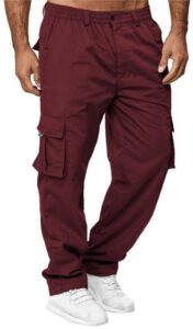 aifarld men's cargo pants with pockets cotton hiking sweatpants casual athletic jogger sports outdoor trousers relaxed fit red