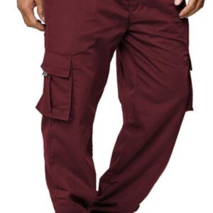 AIFARLD Men's Cargo Pants with Pockets Cotton Hiking Sweatpants Casual Athletic Jogger Sports Outdoor Trousers Relaxed Fit Red