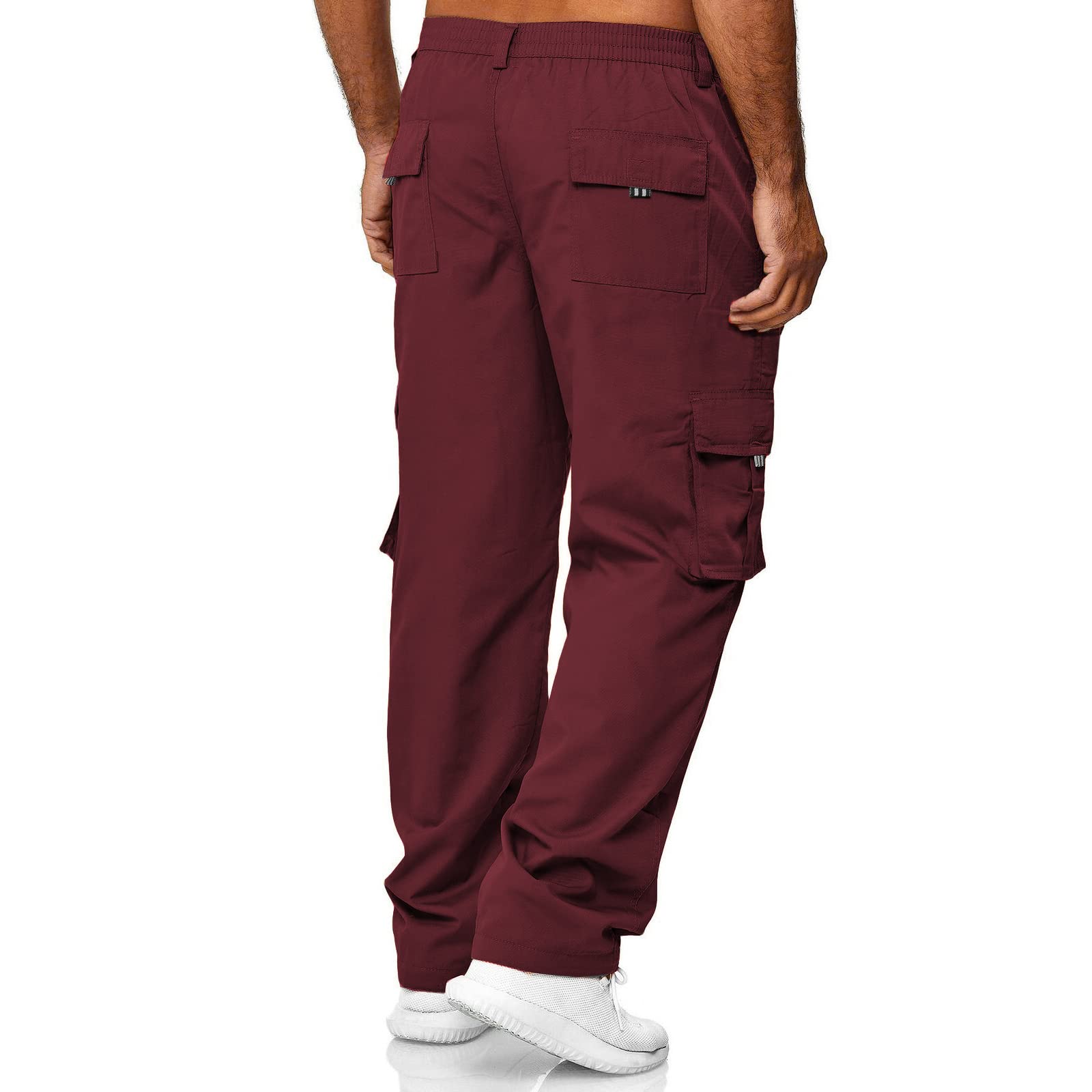 AIFARLD Men's Cargo Pants with Pockets Cotton Hiking Sweatpants Casual Athletic Jogger Sports Outdoor Trousers Relaxed Fit Red