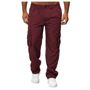 AIFARLD Men's Cargo Pants with Pockets Cotton Hiking Sweatpants Casual Athletic Jogger Sports Outdoor Trousers Relaxed Fit Red