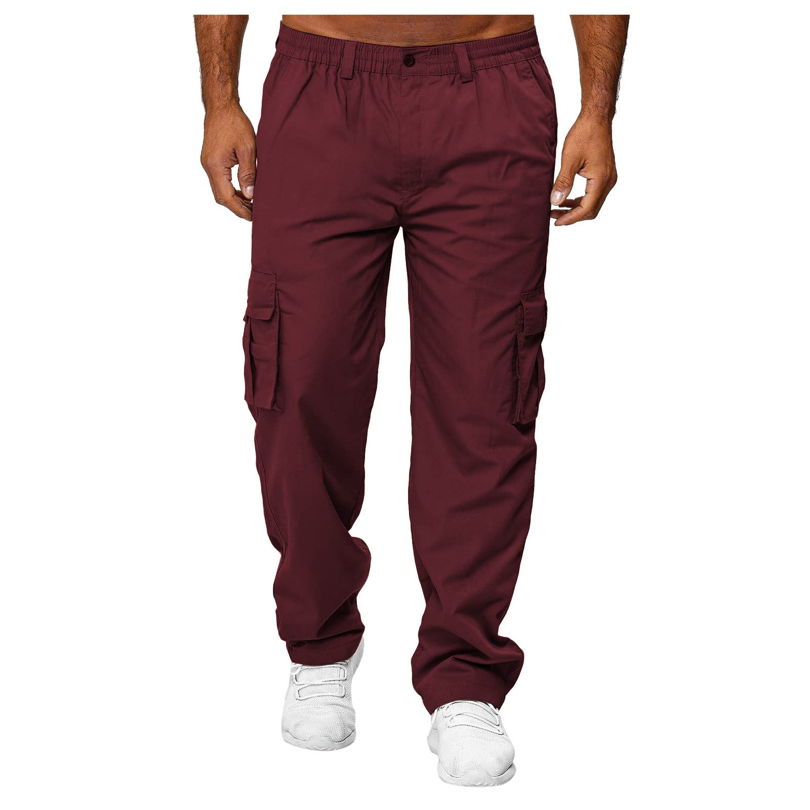 AIFARLD Men's Cargo Pants with Pockets Cotton Hiking Sweatpants Casual Athletic Jogger Sports Outdoor Trousers Relaxed Fit Red