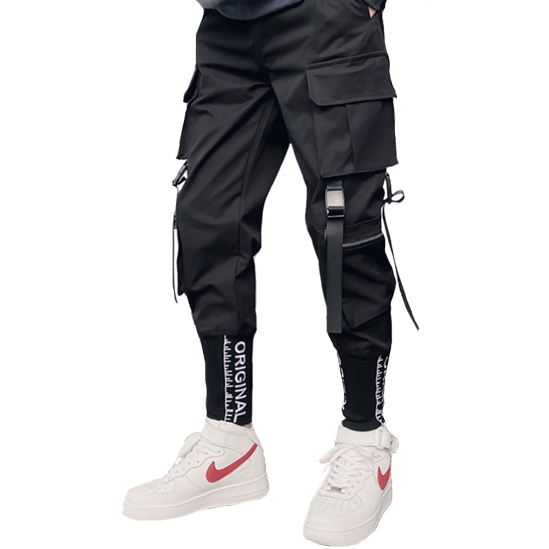 Laixton Mens Joggers Pants Lightweight Unisex Street Cargo Pants Outdoor Jogging Hip Hop Casual Pants Techwear Pants Black