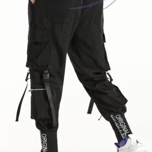 Laixton Mens Joggers Pants Lightweight Unisex Street Cargo Pants Outdoor Jogging Hip Hop Casual Pants Techwear Pants Black