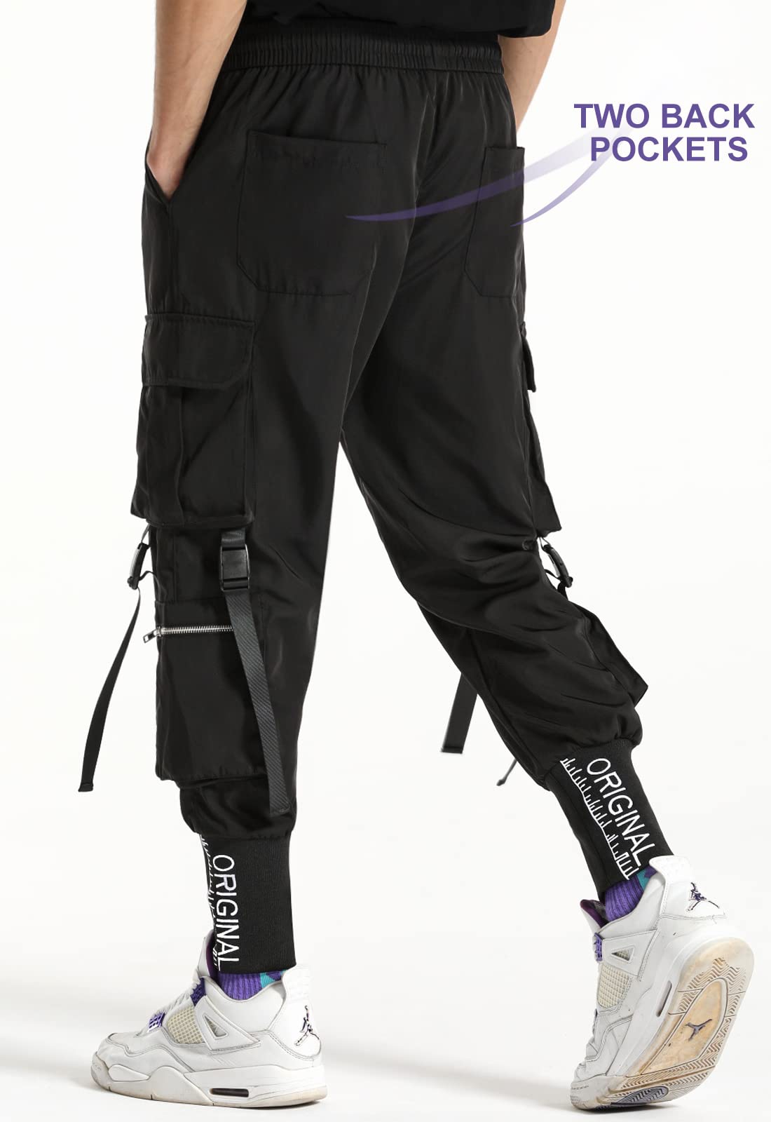 Laixton Mens Joggers Pants Lightweight Unisex Street Cargo Pants Outdoor Jogging Hip Hop Casual Pants Techwear Pants Black