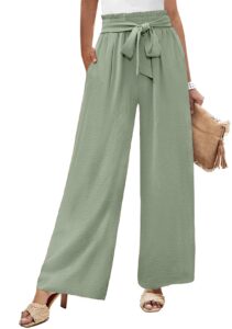 sucolan green pants for women dressy casual wide leg pants high waisted business work pants adjustable tie knot loose beach flowy palazzo pants sage green l