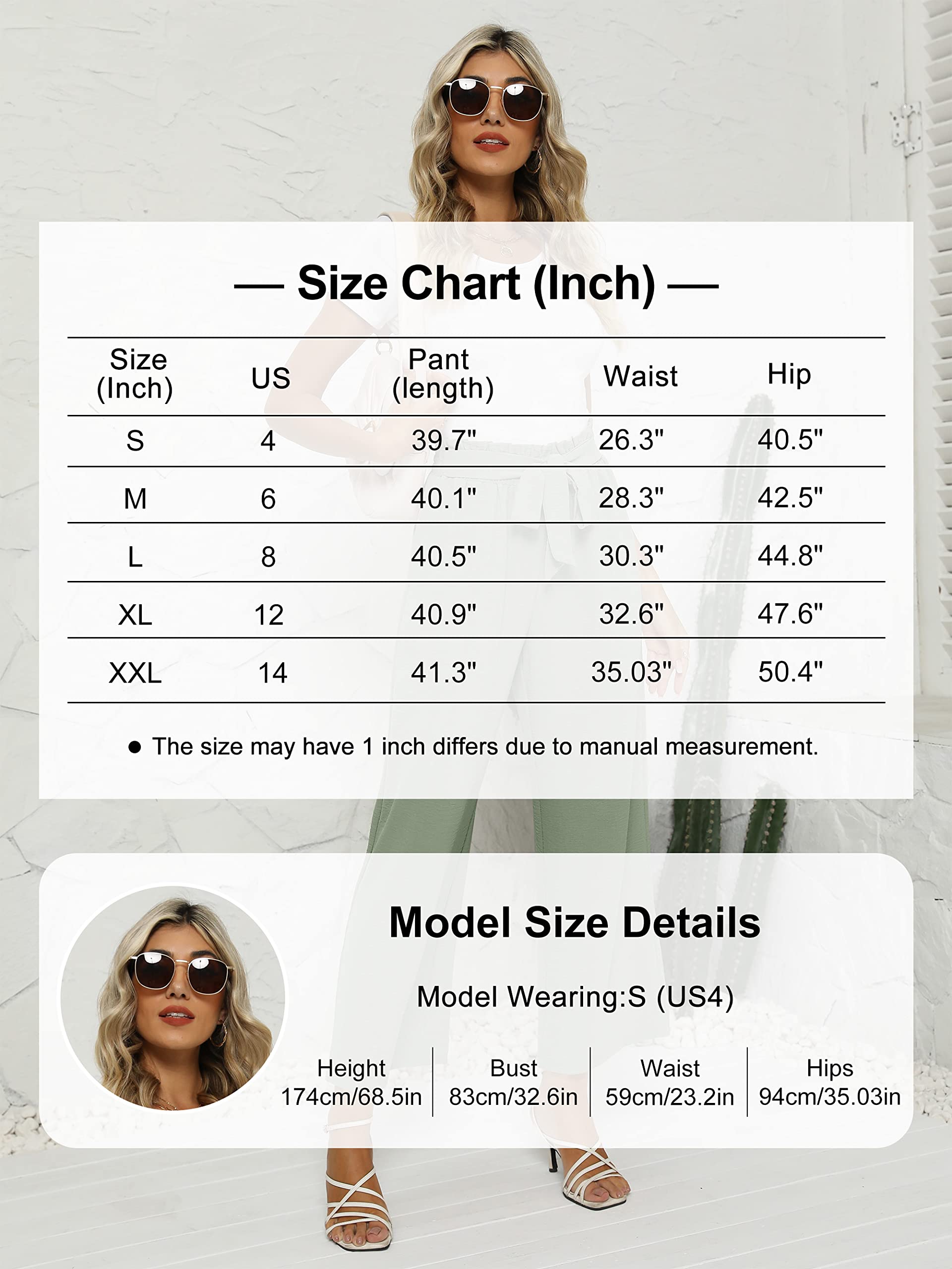 Sucolan Green Pants for Women Dressy Casual Wide Leg Pants High Waisted Business Work Pants Adjustable Tie Knot Loose Beach Flowy Palazzo Pants Sage Green L