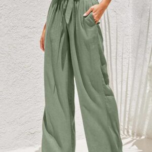 Sucolan Green Pants for Women Dressy Casual Wide Leg Pants High Waisted Business Work Pants Adjustable Tie Knot Loose Beach Flowy Palazzo Pants Sage Green L