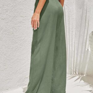 Sucolan Green Pants for Women Dressy Casual Wide Leg Pants High Waisted Business Work Pants Adjustable Tie Knot Loose Beach Flowy Palazzo Pants Sage Green L