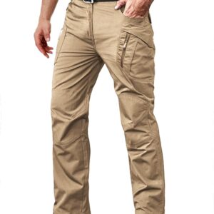 MAGCOMSEN Hiking Pants Mens Tactical Pants Work Pants for Men Military Pants with 9 Pockets Camping Pants Waterproof Pants Quick Dry Rain Pants Khaki