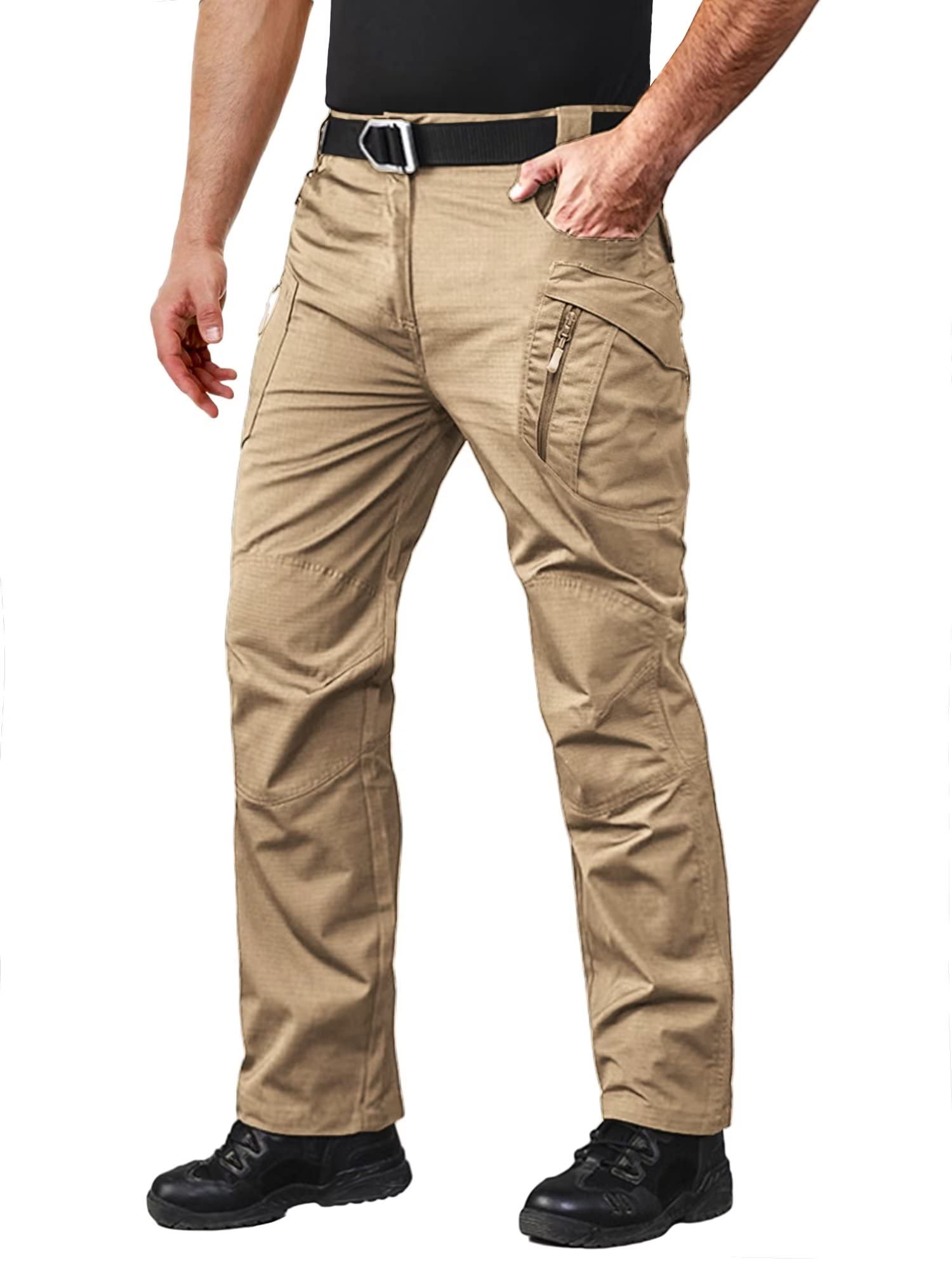 MAGCOMSEN Hiking Pants Mens Tactical Pants Work Pants for Men Military Pants with 9 Pockets Camping Pants Waterproof Pants Quick Dry Rain Pants Khaki