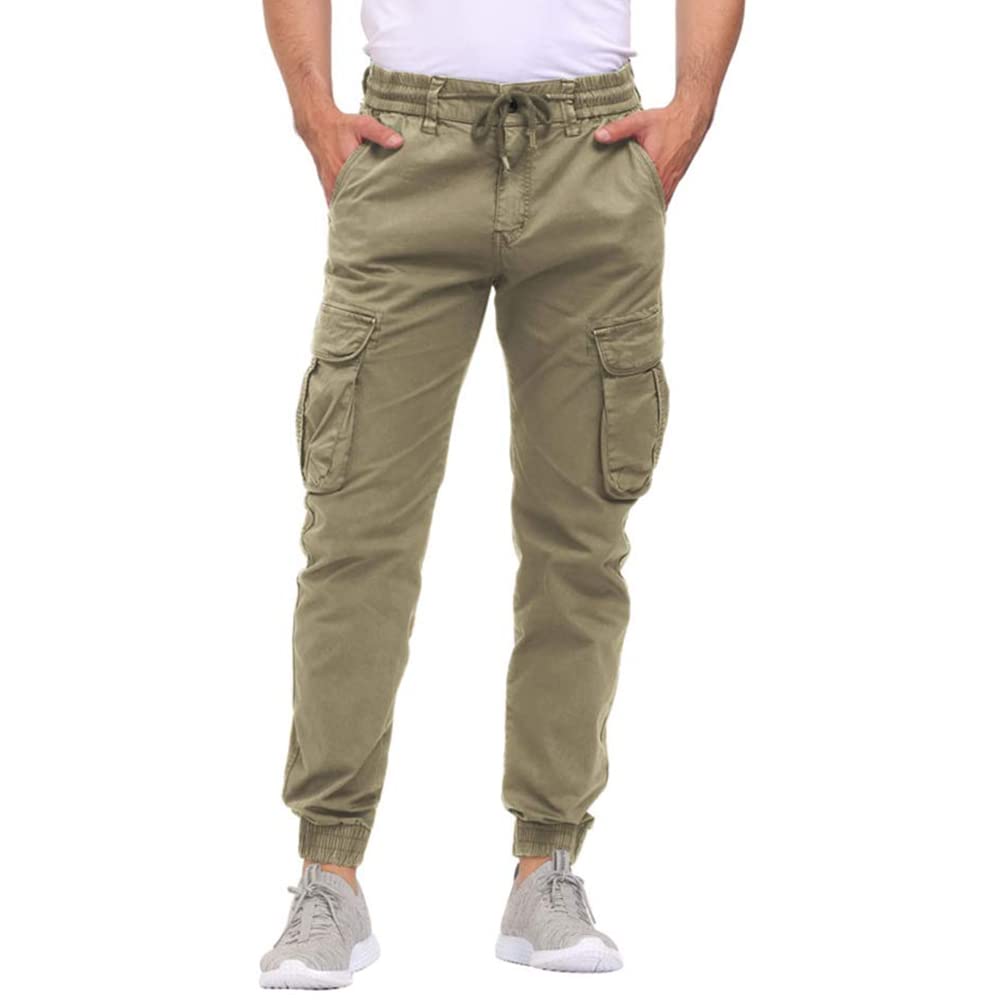 LEPOAR Men's Hiking Cargo Pants Joggers Slim Fit Stretch Lightweight Casual Work Pants with Pockets,Khaki 36